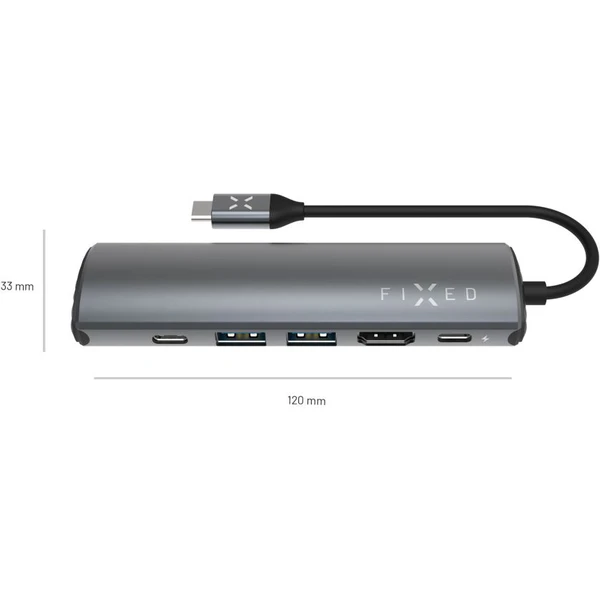FIXED HUB Pro 6v1 USB-C hliníkový hub pro notebooky a tablety šedý ...