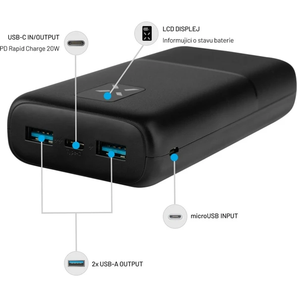 FIXED Zen 20 powerbanka s LCD a PD (Power Delivery), 20W, 20 000 mAh ...