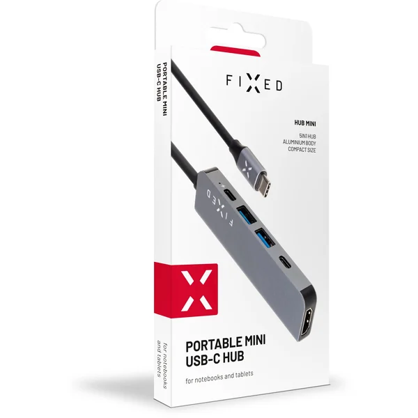 FIXED USB-C HUB Mini 5-portový pro notebooky a tablety šedý - Smarty.cz