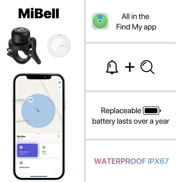 MiLi MiBell zvonek na kolo s MiTag černý - Smarty.cz