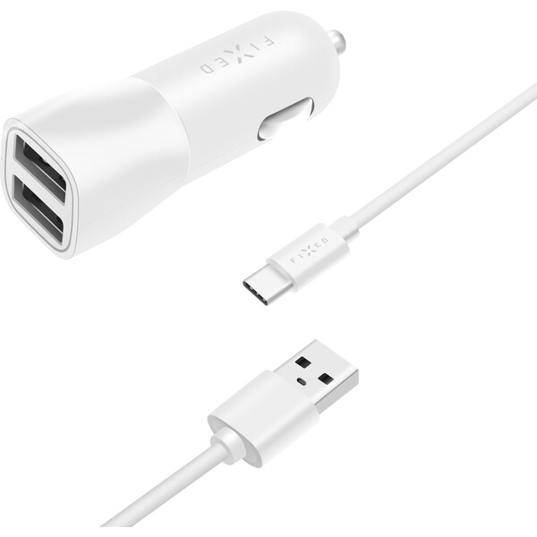 Fixed Autonabíječka S 2x Usb A Usb Usb C Kabelem 1m 15w Bílá