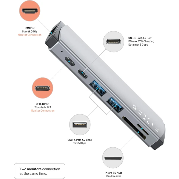 FIXED HUB 7v1 USB-C pro MacBooky šedý - Smarty.cz