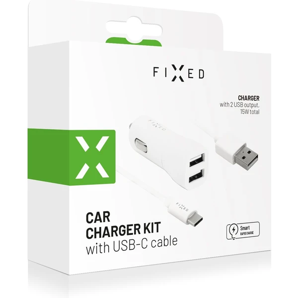 Fixed Autonabíječka S 2x Usb A Usb Usb C Kabelem 1m 15w Bílá